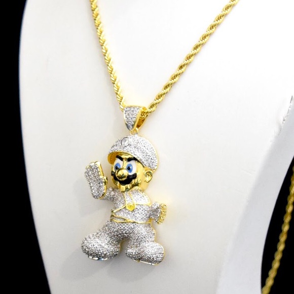 Accessories | Gold Finish Lab Diamond Custom Mario Charm Chain | Poshmark